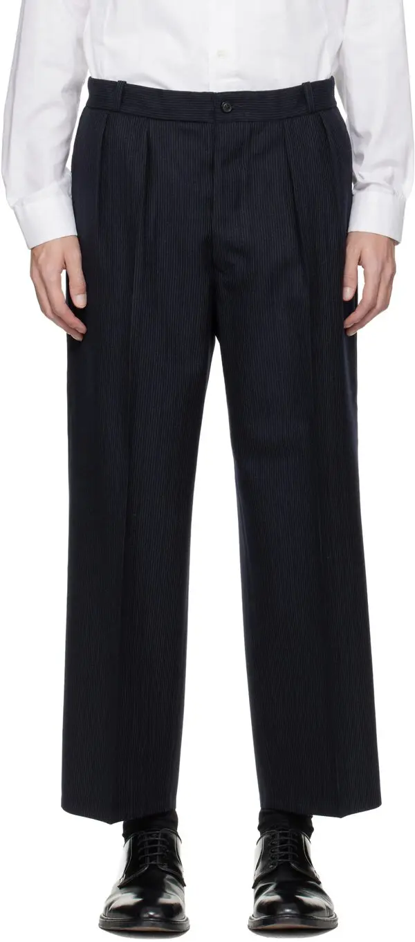 MAISON MARGIELA Pinstriped Pleated Trousers - Navy