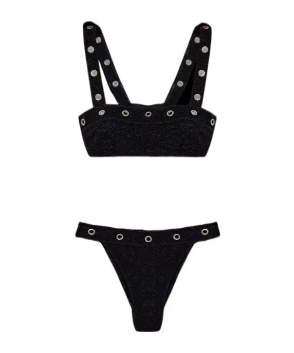 Oseree Grommet Bandeau Bikini Set - Black