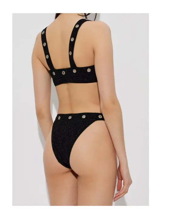 Oseree Grommet Bandeau Bikini Set - Black