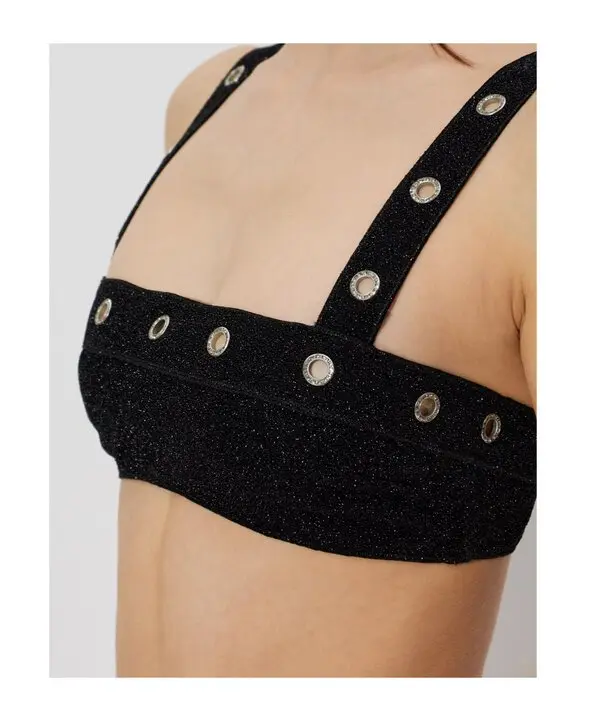 Oseree Grommet Bandeau Bikini Set - Black