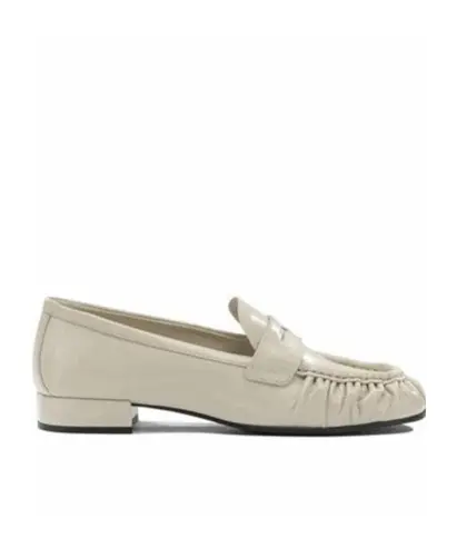 Prada Leather Loafers With Pleated Detailing - Ivory