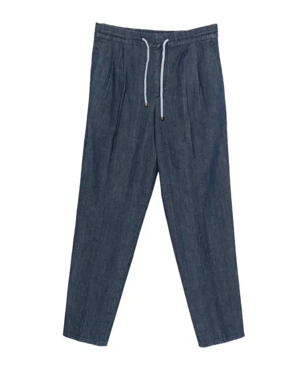 Brunello Cucinelli Lightweight Denim Trousers With Drawstring And Pleats - Blue