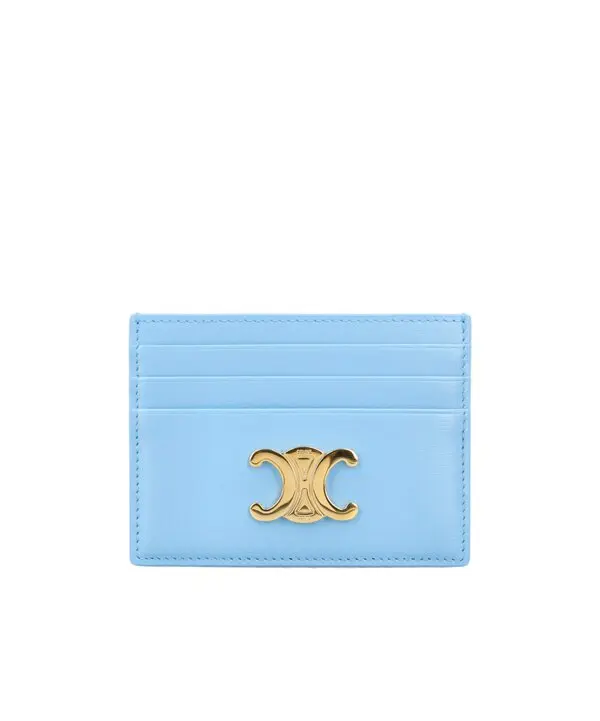Celine Card Holder Triomphe In Shiny Calfskin - Blue