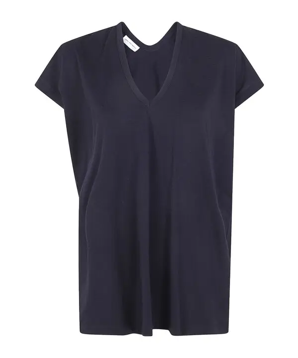 Dries Van Noten V-neck T-shirt With Cap Sleeves And Draping - Black