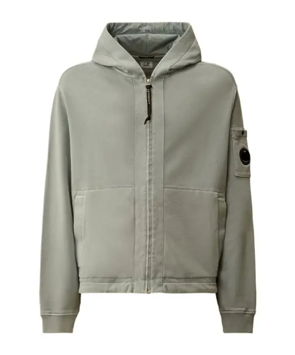 C.P. COMPANY Lens Diagonal Fleece Hoodie - Silver-blue