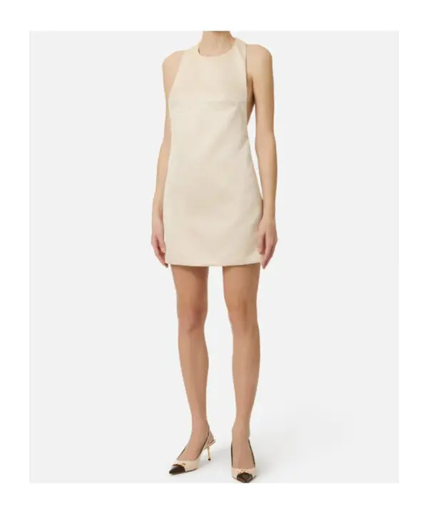 Elisabetta Franchi Duchess Satin Halterneck Mini Dress - Cream