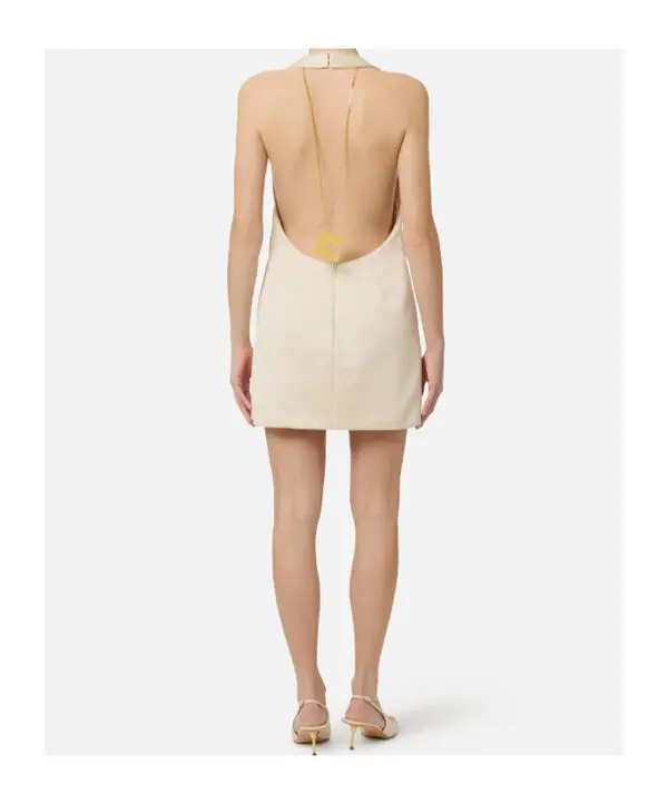 Elisabetta Franchi Duchess Satin Halterneck Mini Dress - Cream