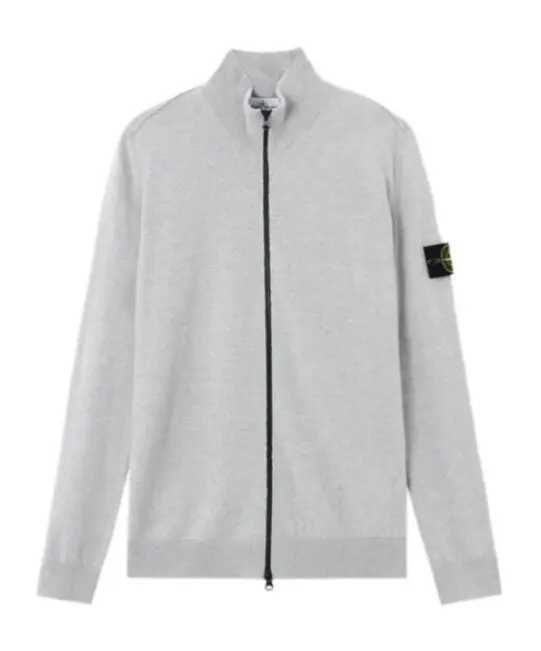 Stone Island Zip-up Track Jacket With Rolled Edges - Pearl Grey Blended