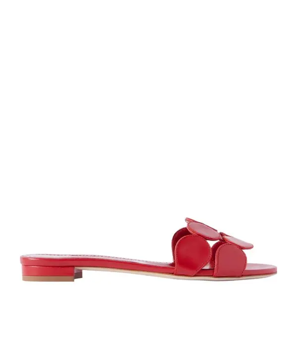 Manolo Blahnik Round Toe Graphic Cut-out Strap Sliders - Red