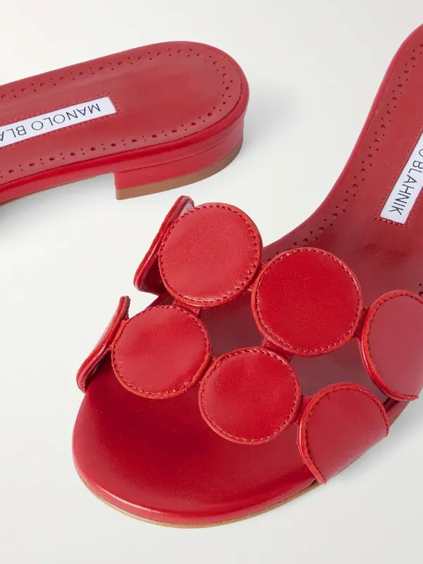 Manolo Blahnik Round Toe Graphic Cut-out Strap Sliders