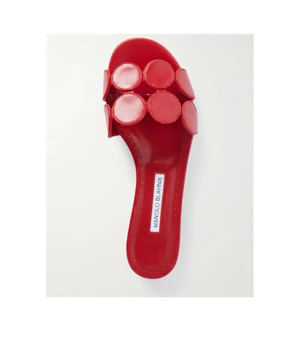 Manolo Blahnik Round Toe Graphic Cut-out Strap Sliders