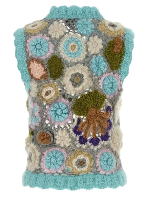 GANNI Floral Crocheted Wool Vest - Multicolor