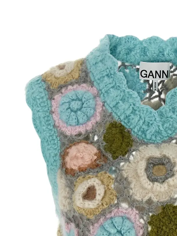 GANNI Floral Crocheted Wool Vest - Multicolor