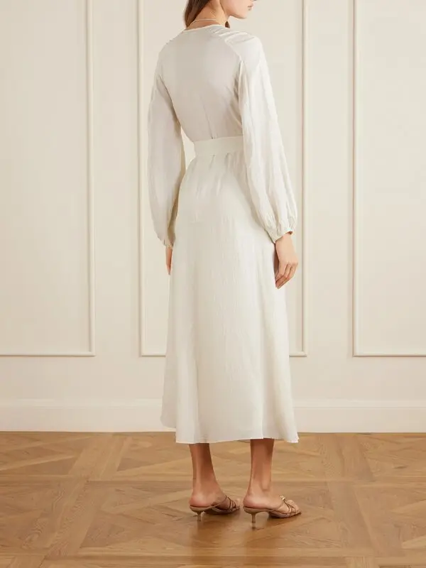 Veronica Beard V-neck Bishop Sleeve Belted Maxi Dress