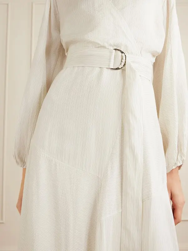 Veronica Beard V-neck Bishop Sleeve Belted Maxi Dress