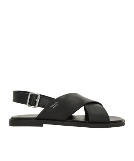 Prada Logo Detailed Buckle Fastened Sandals - Black