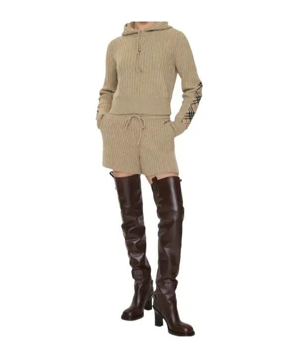 Burberry Ribbed Drawstring Shorts With Check Pocket