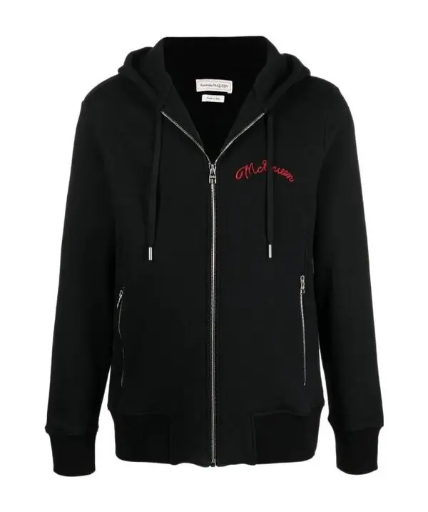 Alexander McQueen Embroidered Logo Zip-up Hoodie - Black