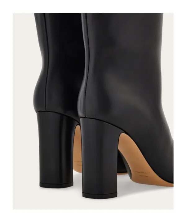 FERRAGAMO Knee High Boots With Gold Buckle Detail - Black