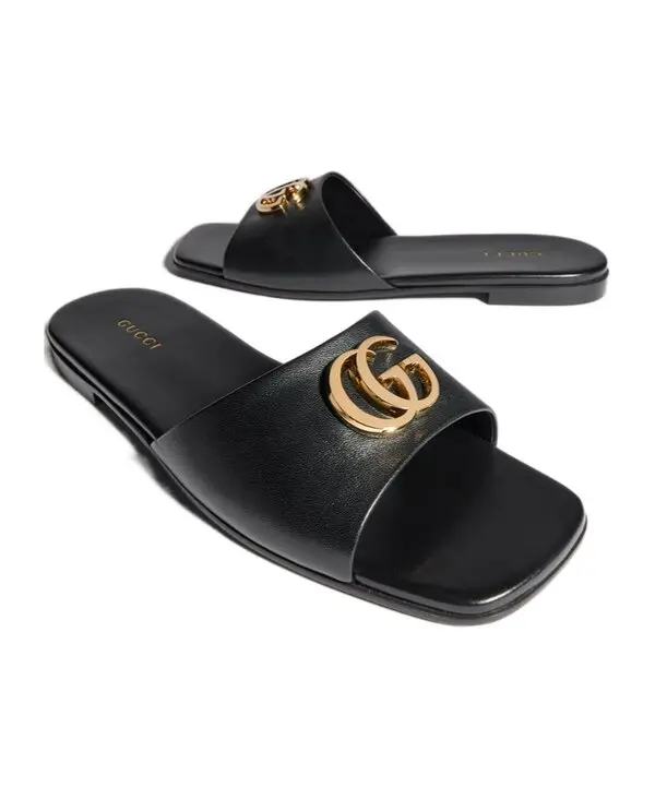 Gucci Logo Slide Flat Sandals - Black