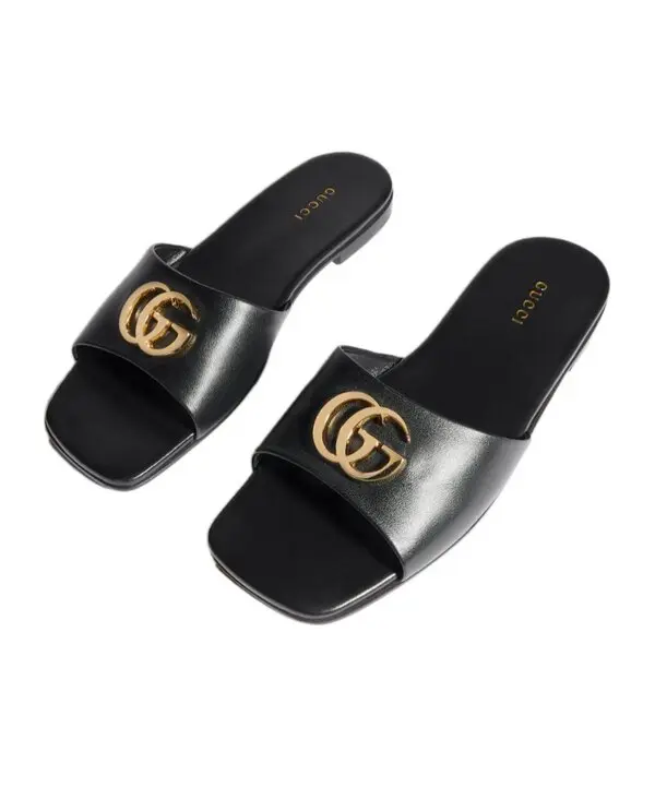 Gucci Logo Slide Flat Sandals - Black