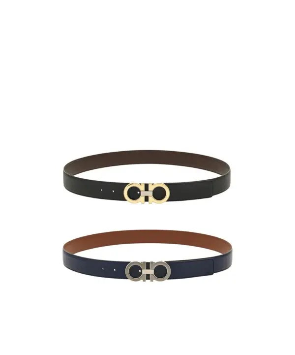 FERRAGAMO Reversible Gancini Belt With Switch Buckle - Blu Marine/black