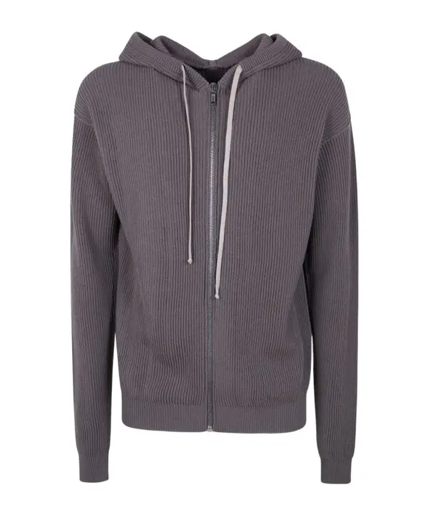 Rick Owens Ribbed Zip-up Hooded Sweater - Black