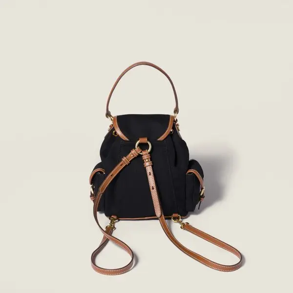 Miu Miu Logo Detailed Backpack - Black/brandy
