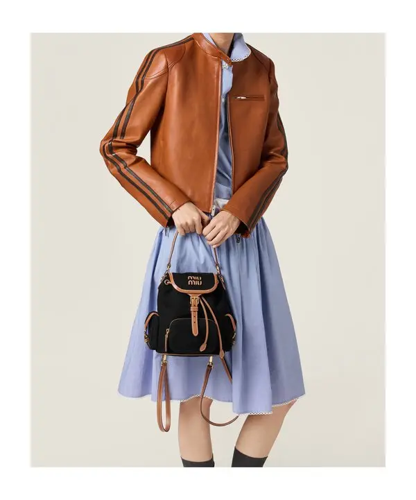 Miu Miu Logo Detailed Backpack - Black/brandy