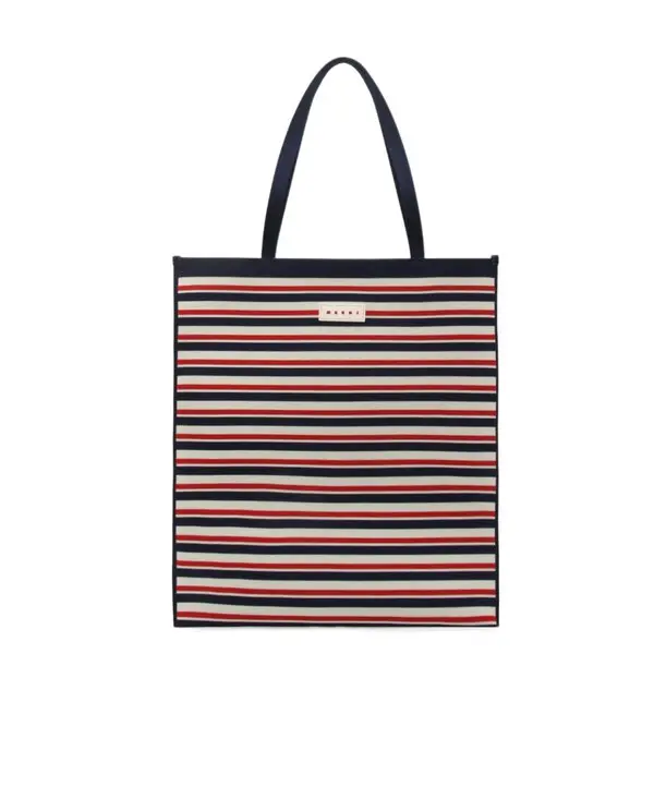 Marni Striped Logo Patch Tote Bag