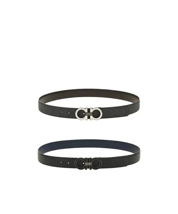 FERRAGAMO Gancini Switch Buckle Belt - Black/gray
