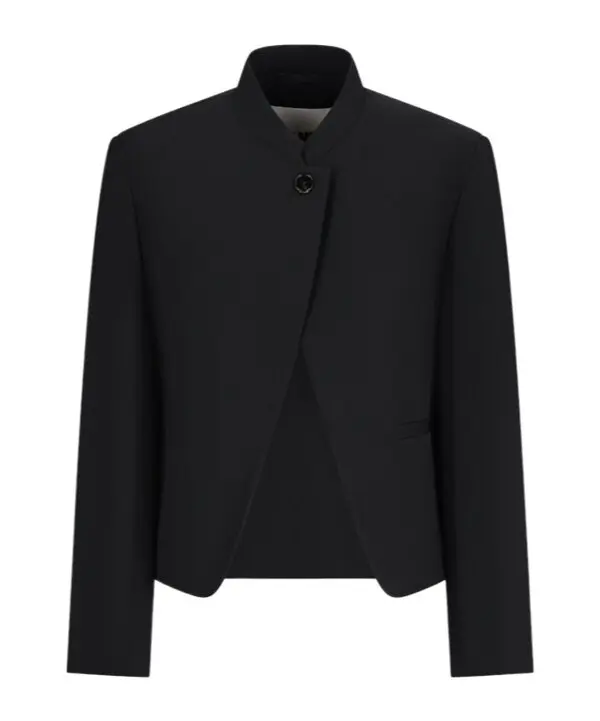 JIL SANDER Mandarin Collar Wool Jacket - Black