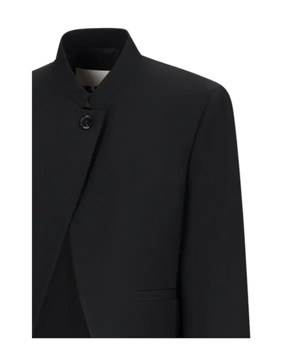JIL SANDER Mandarin Collar Wool Jacket - Black