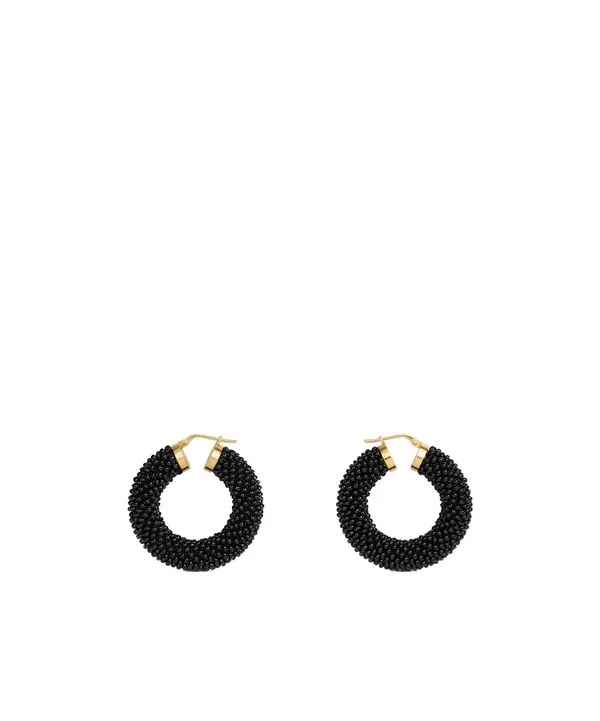 Celine Défilé Bold Hoops In Glass Beads And Brass With Gold Finish - Black/gold