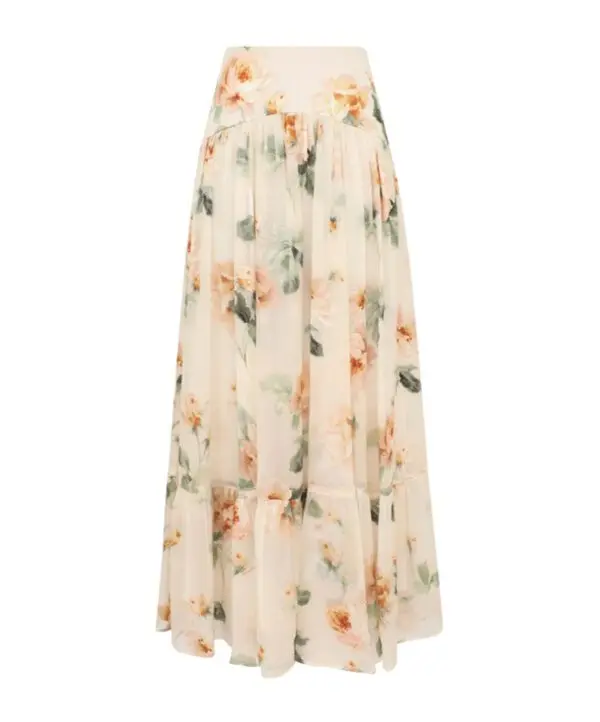 Zimmermann Carousel Burnout Midi Skirt - Cream Rose