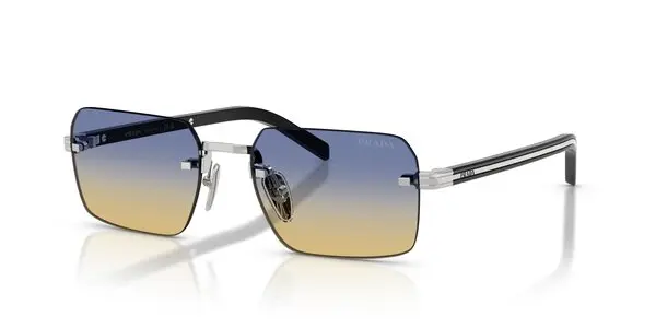 Prada Rectangle Rimless Frame Sunglasses - Silver