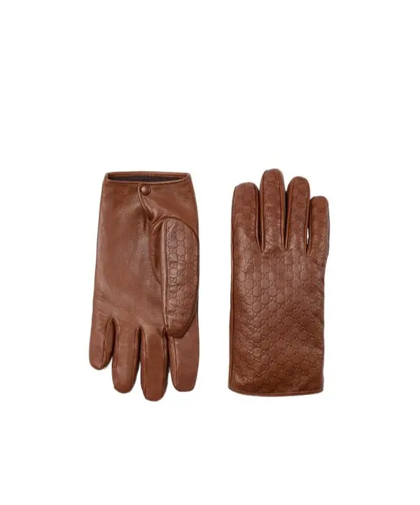 Gucci Embossed Gg Leather Gloves - Brown