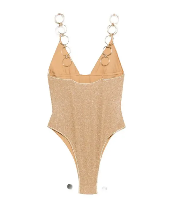Oseree Lurex Ring Detail Swimsuit - Nude