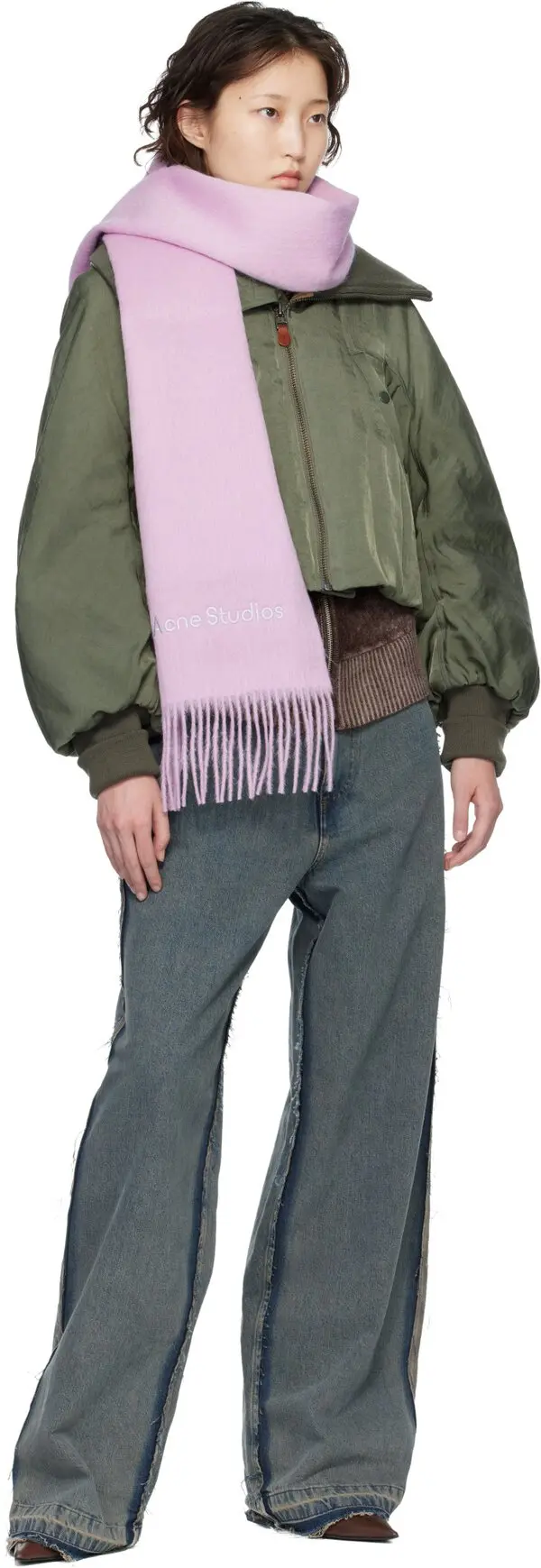 Acne Studios Logo Detail Fringed Scarf - Purple