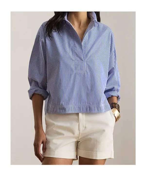 Ralph Lauren Striped V-neck Shirt With Button Cuffs