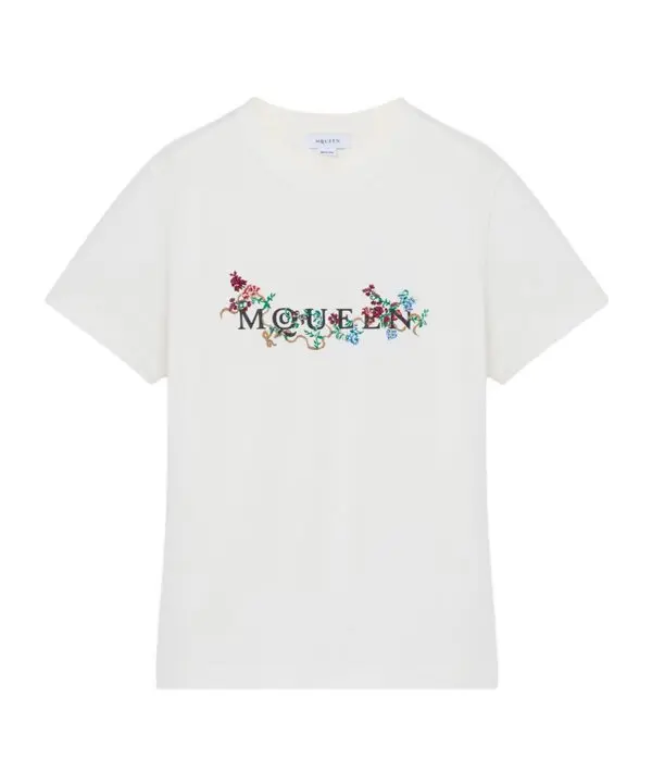 Alexander McQueen Floral Logo Embroidered T-shirt