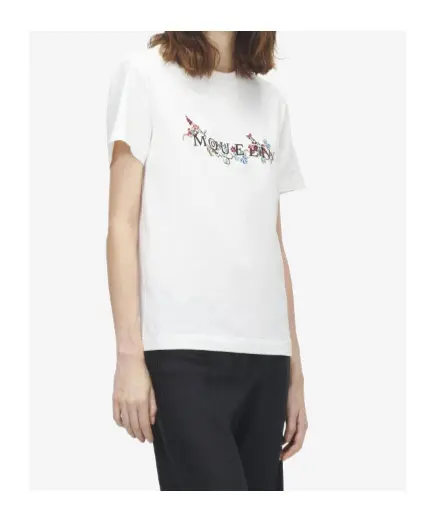 Alexander McQueen Floral Logo Embroidered T-shirt