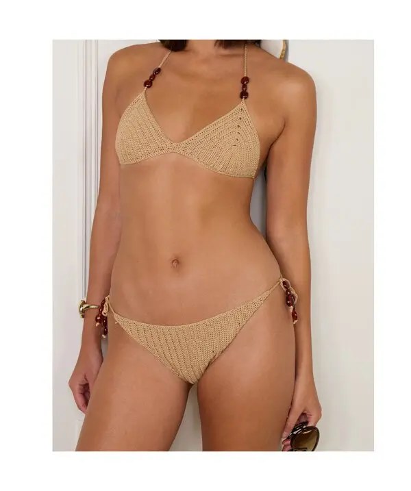 Magda Butrym Beaded Crocheted Bikini - Nude