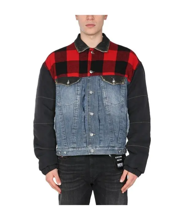 DIESEL® Plaid & Denim Jacket - Black