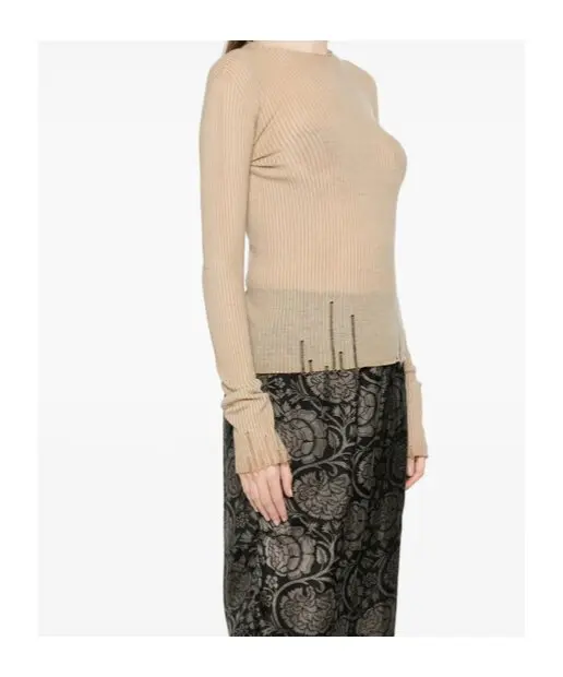 UMA WANG Crew Neck Knitwear With Ribbed Trim - Nude