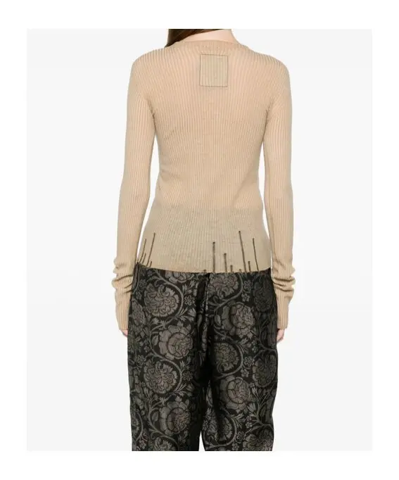 UMA WANG Crew Neck Knitwear With Ribbed Trim - Nude