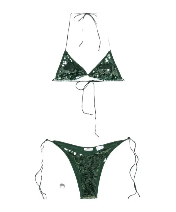 Oseree Sequin Triangle Bikini Set - White