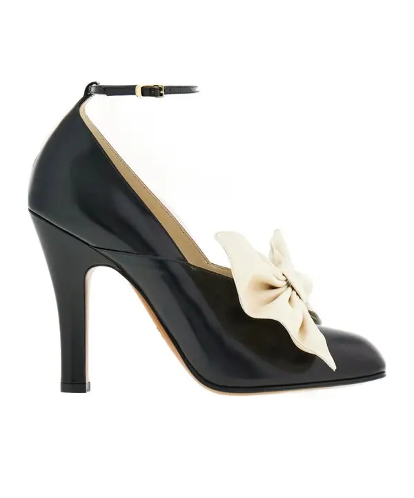 FERRAGAMO Bella Brushed Calfskin Pumps With Ankle Strap And Bow Detailing