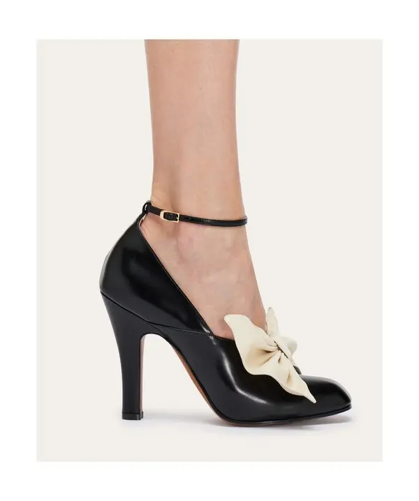 FERRAGAMO Bella Brushed Calfskin Pumps With Ankle Strap And Bow Detailing