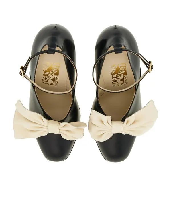 FERRAGAMO Bella Brushed Calfskin Pumps With Ankle Strap And Bow Detailing
